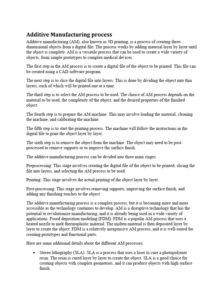 Additive Manufacturing Process | PDF | 3 D Printing | Industrial Processes