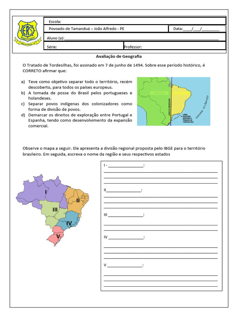 Avaliação GEO 7 Ano | PDF | Geografia | Brasil