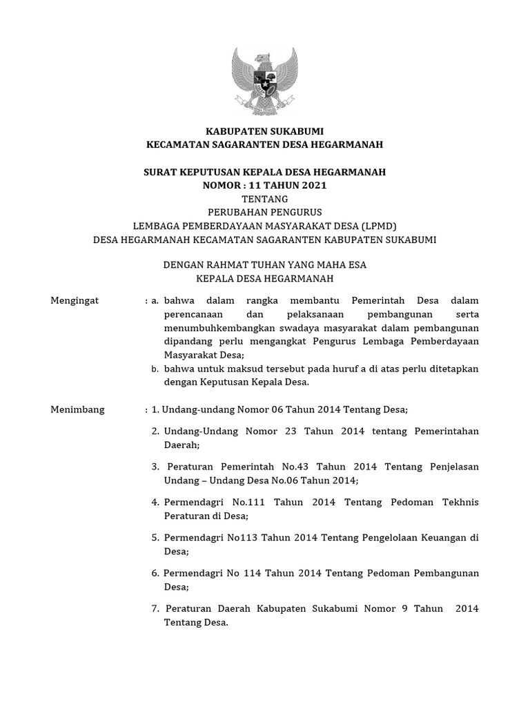 Perubahan Pengurus LPMD Hegarmanah | PDF