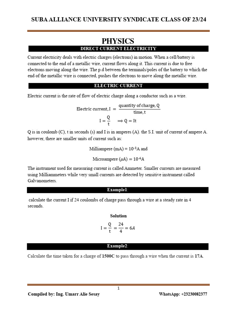 Direct Current Electricity (Lecture Note 01) - 1 | PDF | Electrical ... Direct Current Electricity (Lecture Note 01) - 1 | PDF | Electrical ...