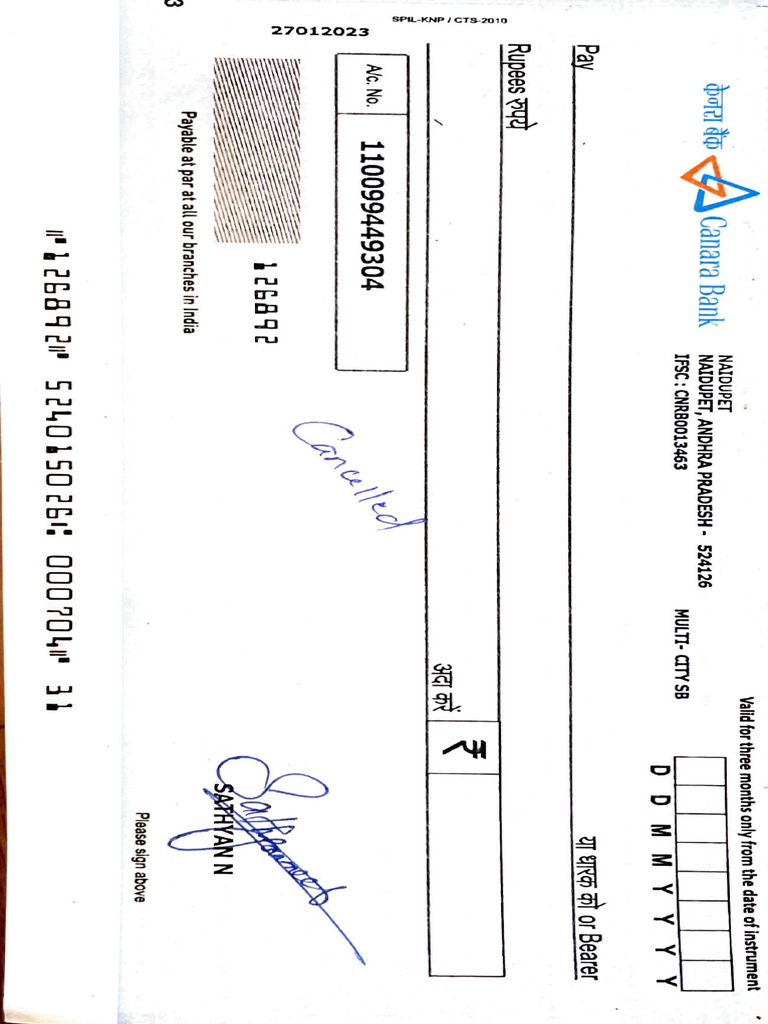 Canara Bank Multi-City SB Instrument | PDF