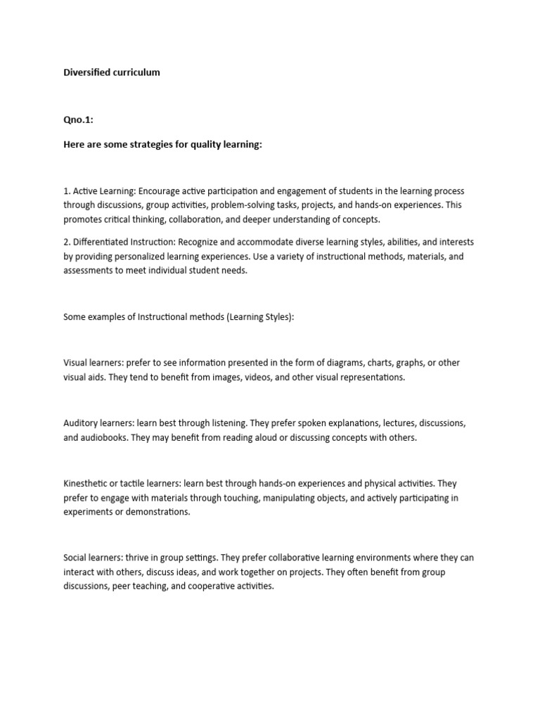Q Readd Diversified Cur-WPS Office | PDF | Learning | Learning Styles