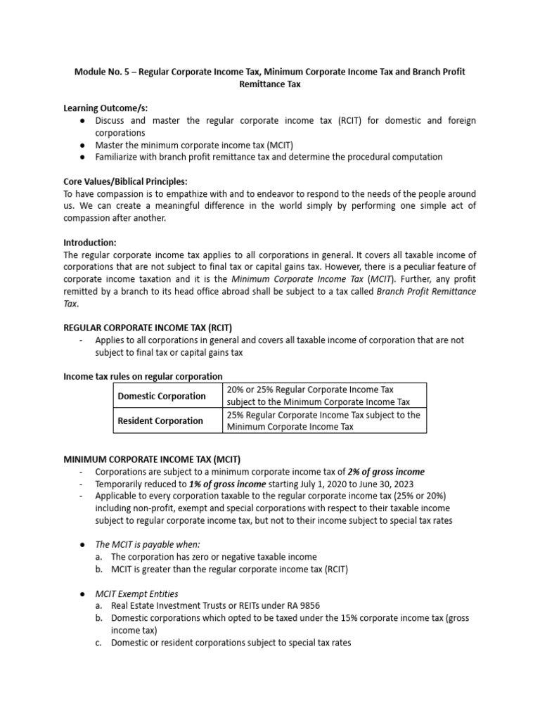 RCIT | PDF | Taxes | Corporate Tax