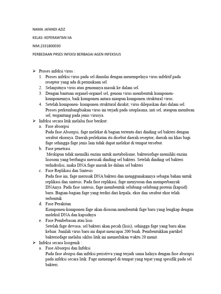 Perbedaan Proses Infeksi Berbagai Agen Infeksius 2331800024 | PDF