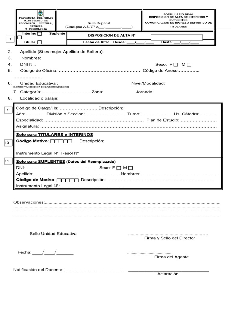 Formulario Disposición de Alta | PDF