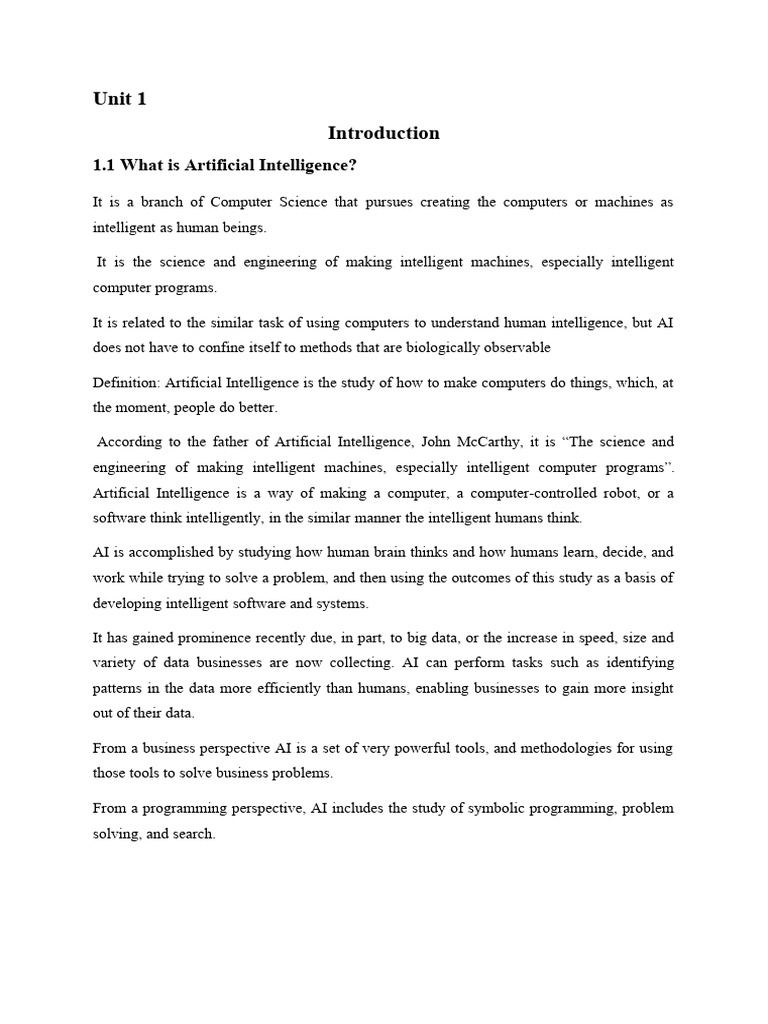 AI Unit1 | PDF | Artificial Intelligence | Intelligence (AI) & Semantics