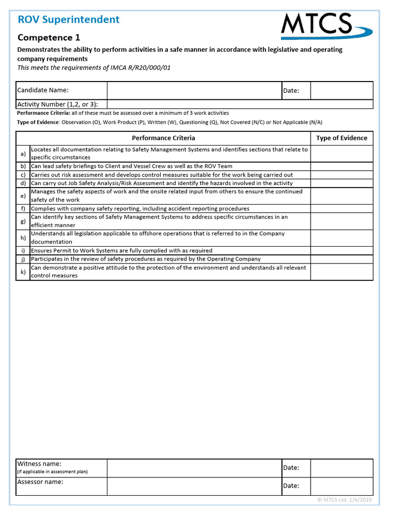 MTCS ROVSuper Competence01 | PDF | Technology & Engineering
