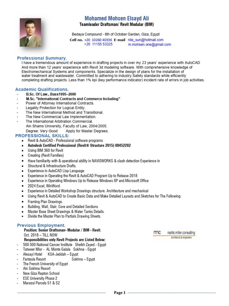 M Mohsen Curriculum Vitae Bim Modeler V01 Pdf Sewage Treatment Autodesk Revit
