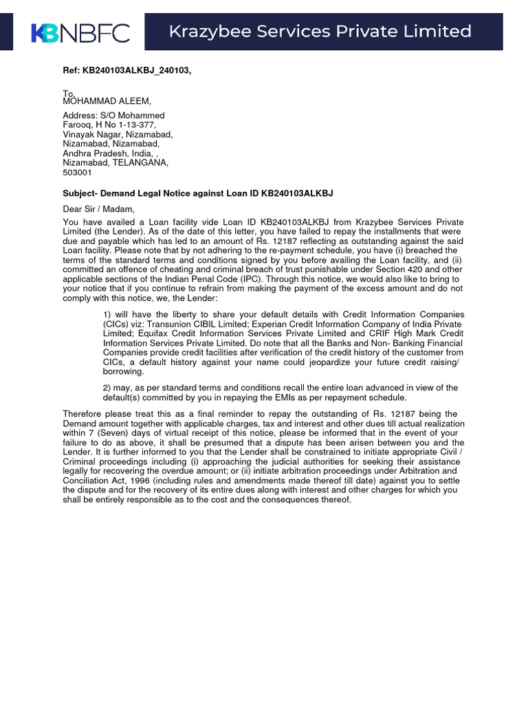 Mohammad Aleem | PDF | Loans | Arbitration