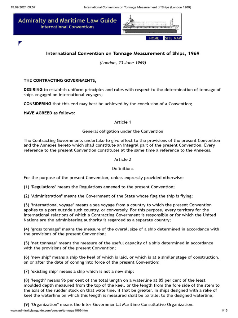 International Convention On Tonnage Measurement of Ships (London 1969 ...