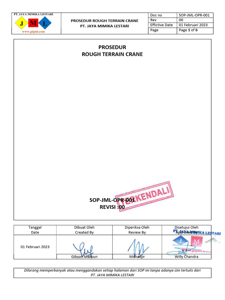 SOP-JML-OPR-001 - Prosedur Penggunaan RTC | PDF