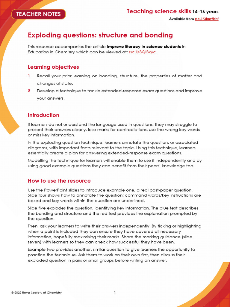 Explodingquestions Structureandbonding Teachernotes v1 846927 | PDF ...