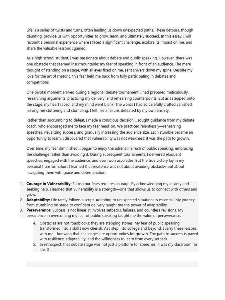 Essay | PDF | Courage | Psychological Resilience