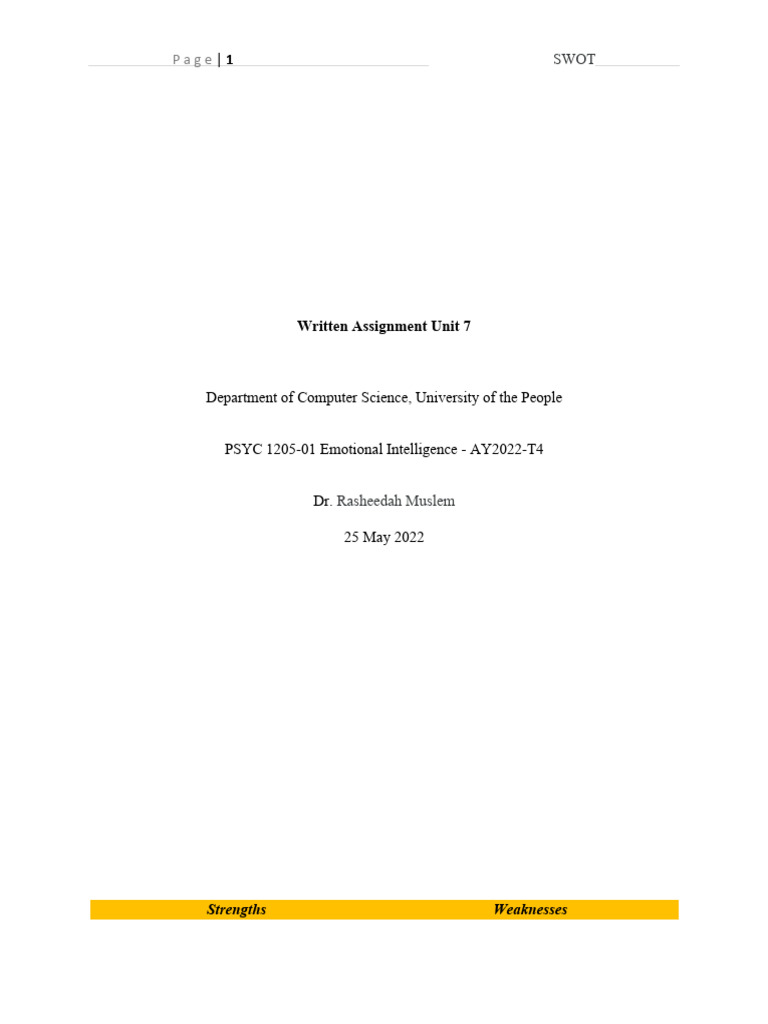 Written Assignment Unit 7 | PDF | Swot Analysis | Psychological Concepts