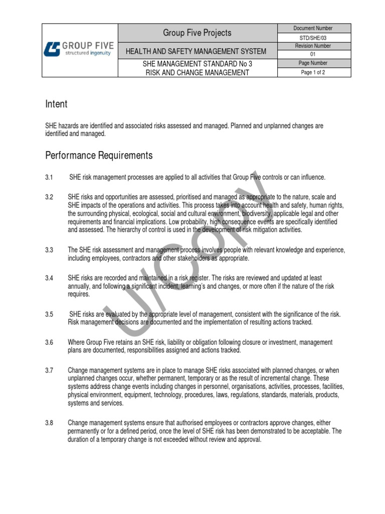 STD-SHE-001.3 Risk and Change Management Standard | PDF | Risk | Risk ...