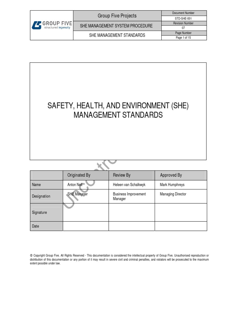 STD SHE 001 SHE Management Standards | PDF | Risk | Risk Management