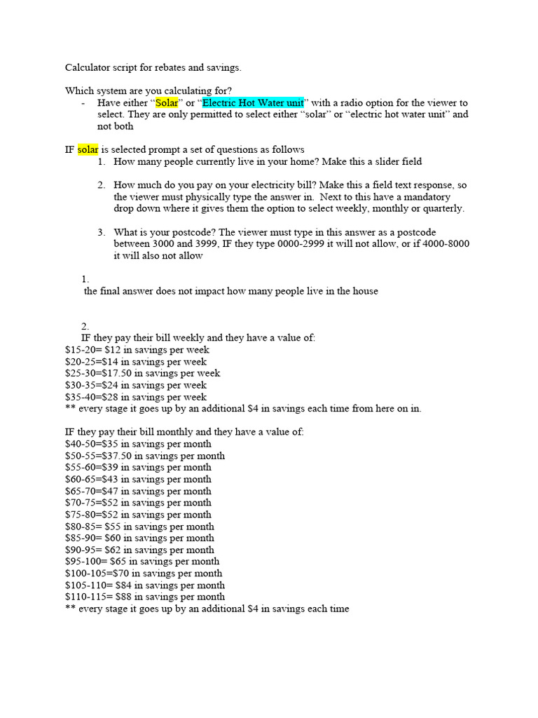 Calculator Script For Rebates and Savings | PDF | Renewable Energy ...
