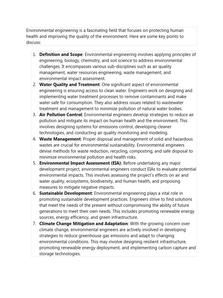 Environmental Engineering Is A Fascinating Field That Focuses On ...