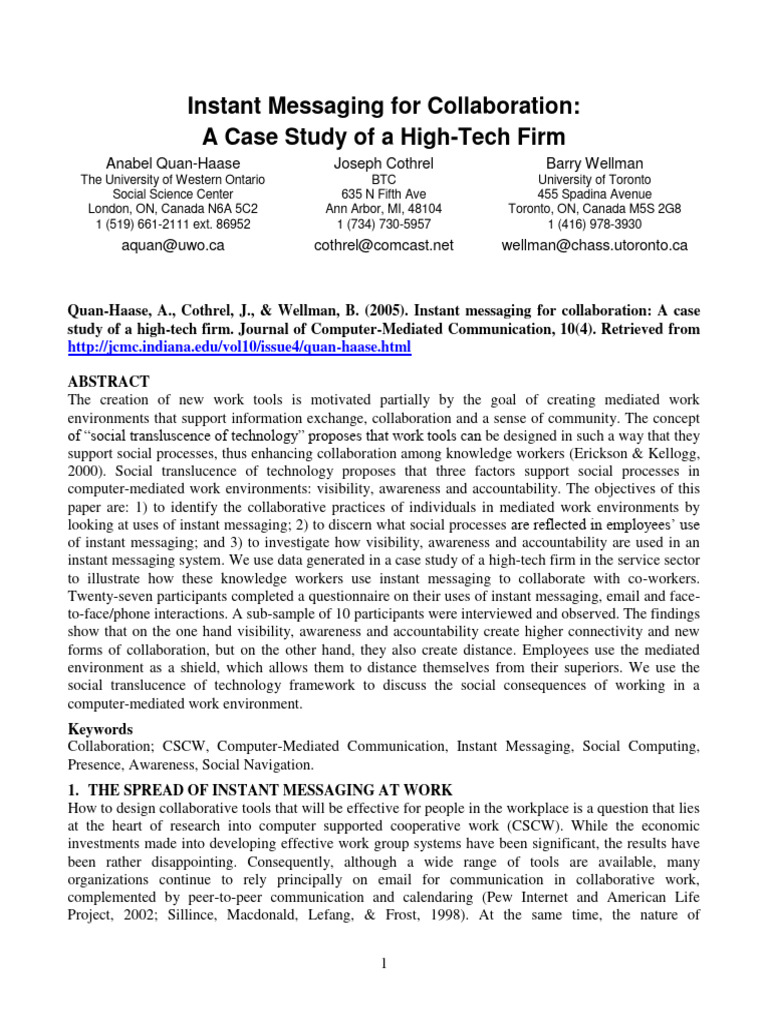 Intra-Office Instant Messaging Insights | PDF | Communication ...