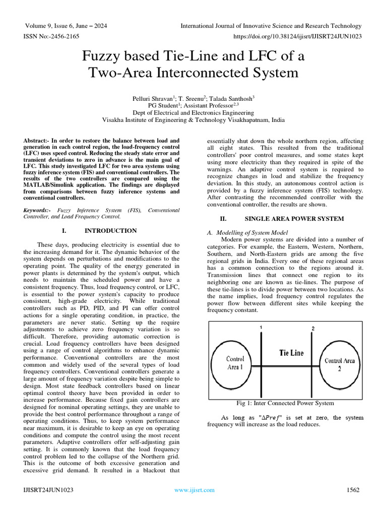 Fuzzy based Tie-Line and LFC of a Two-Area Interconnected System | PDF ... Fuzzy based Tie-Line and LFC of a Two-Area Interconnected System | PDF ...