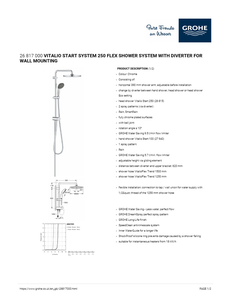 GROHE Specification Sheet 26817000 | PDF | Shower