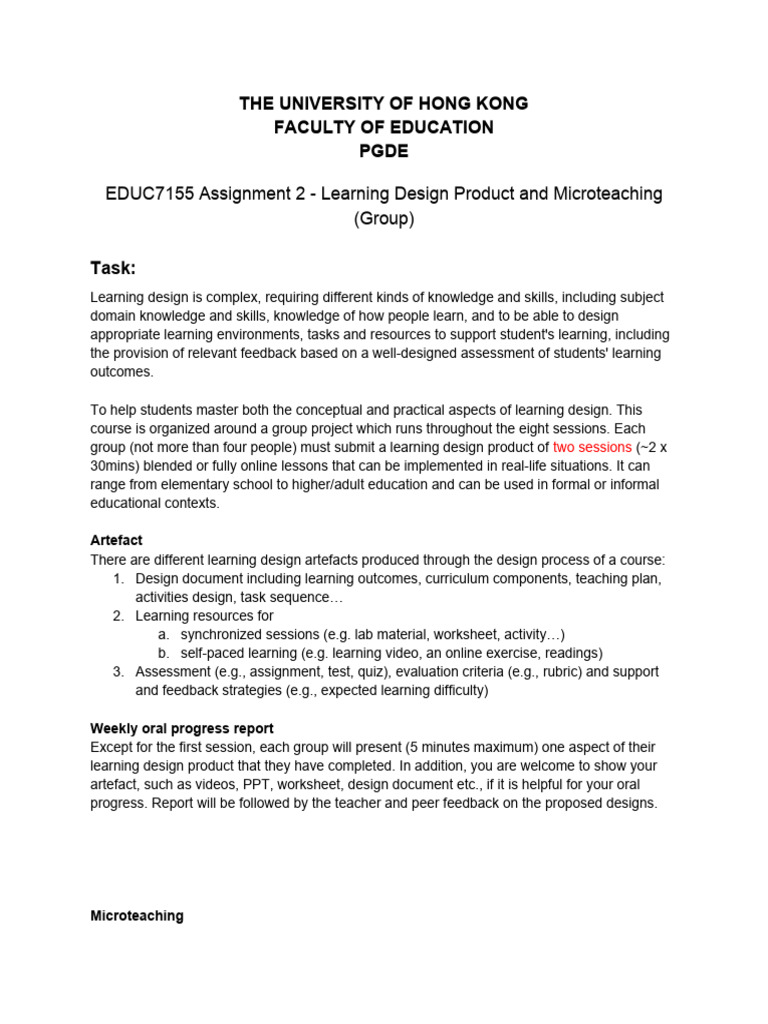 PGDE Learning Design & Microteaching | PDF | Educational Assessment ...