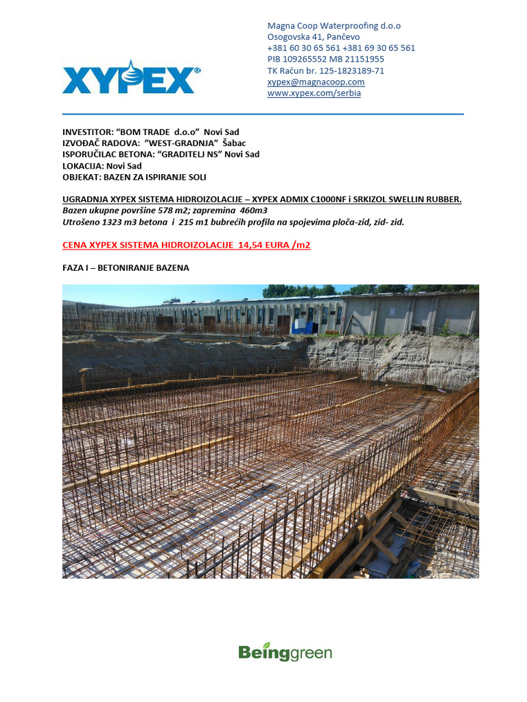 Hidroizolacija Bazena Xypex Sistemom | PDF
