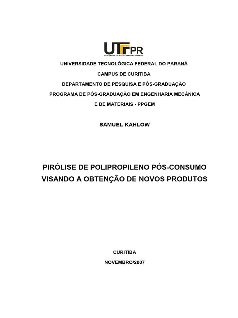 Pirólise de Polipropileno Pós-Consumo | PDF | Radical (Química) | Craqueamento (Química)
