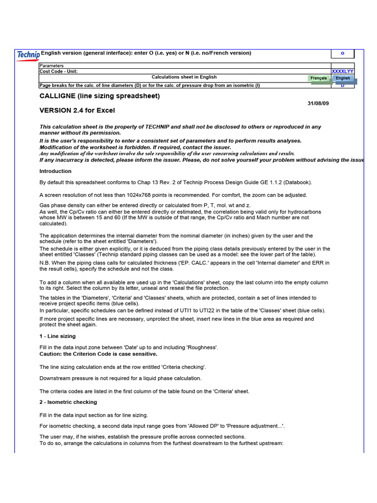 Calculation Line Sizing TECHNIP (N) | PDF | Viscosity | Density
