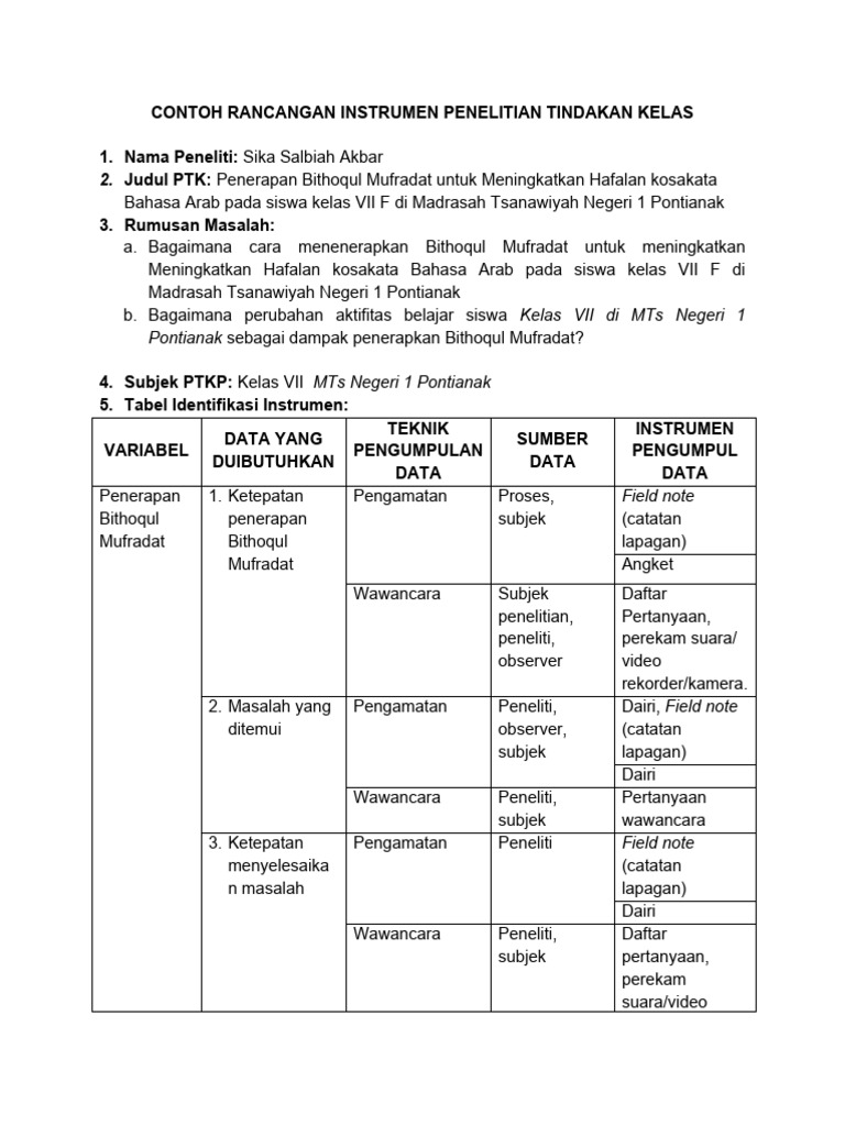 CONTOH RANCANGAN INSTRUMEN PENELITIAN TINDAKAN KELAS Silbi | PDF | Komputer
