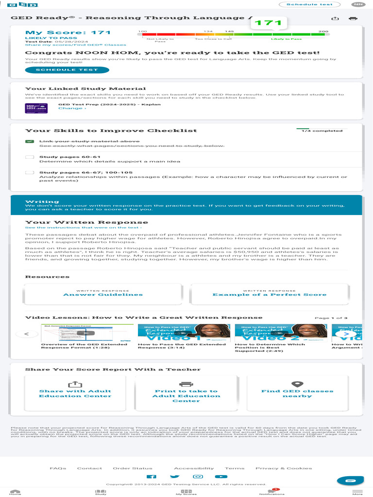 MyGED® Score Report | PDF | General Educational Development | Teachers