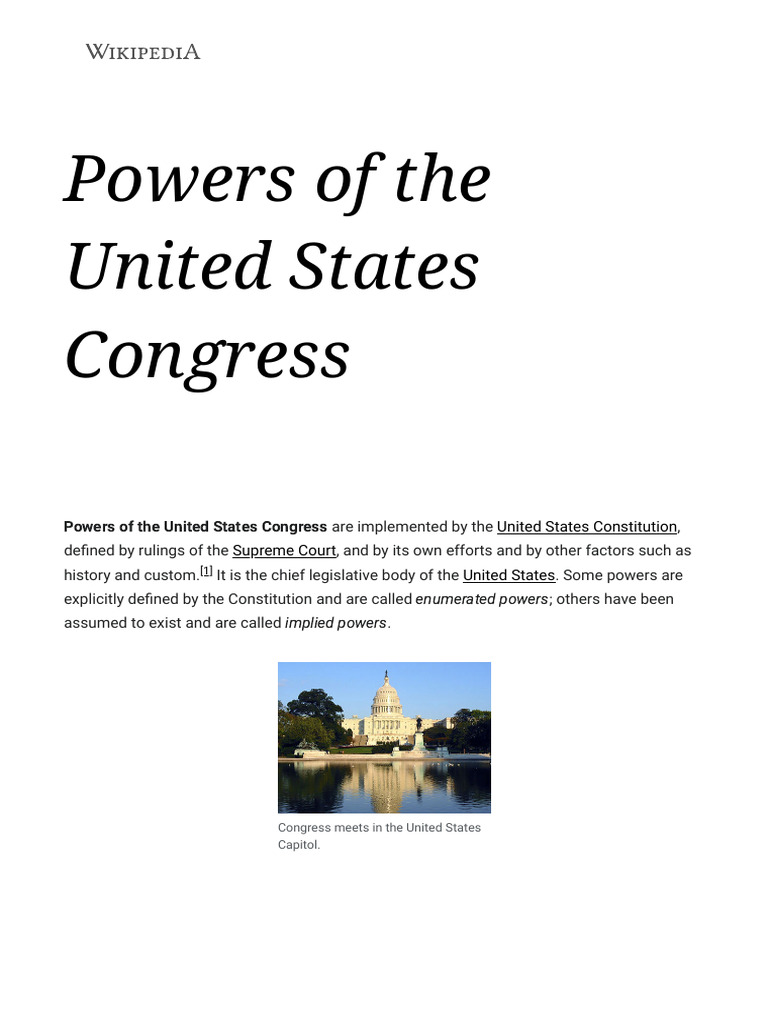 Congress's Enumerated Powers Explained | PDF | United States Congress ...