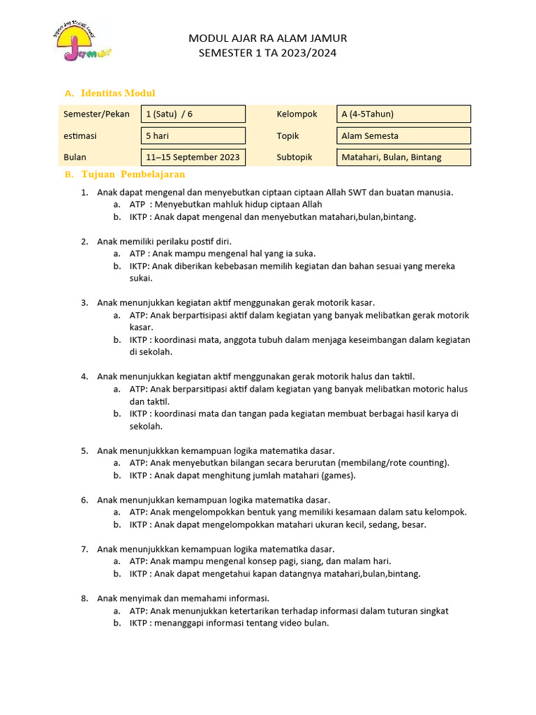 A2 MODUL - VI - Alam Semesta (Matahari, Bulan, Bintang) | PDF