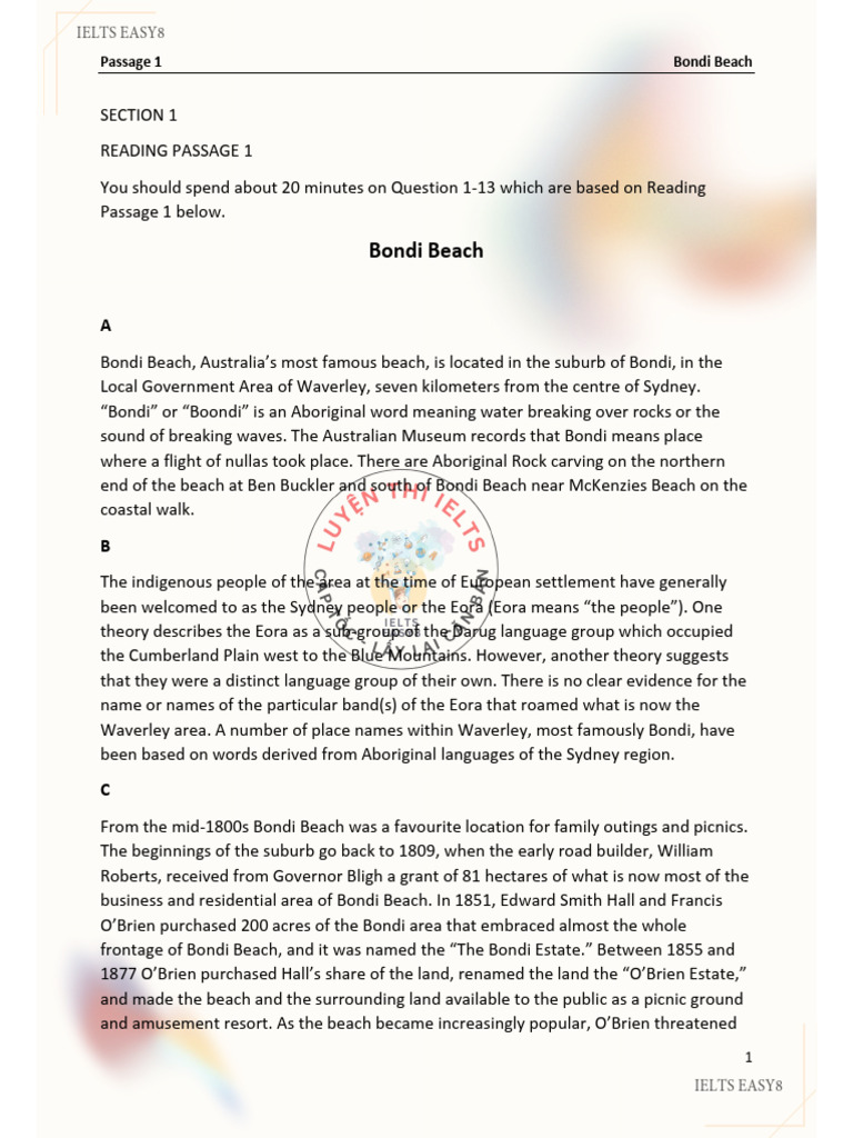 Bondi Beach: History and Culture Insights | PDF