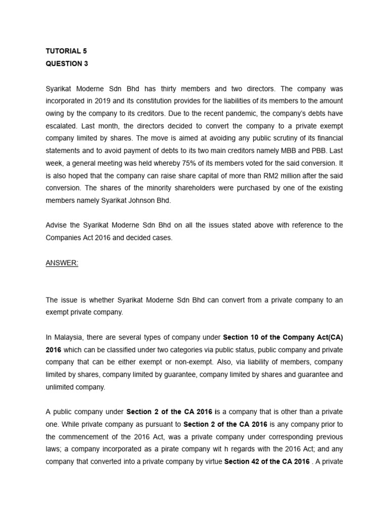 Tutorial 5 Question 3 | PDF | Privately Held Company | Companies