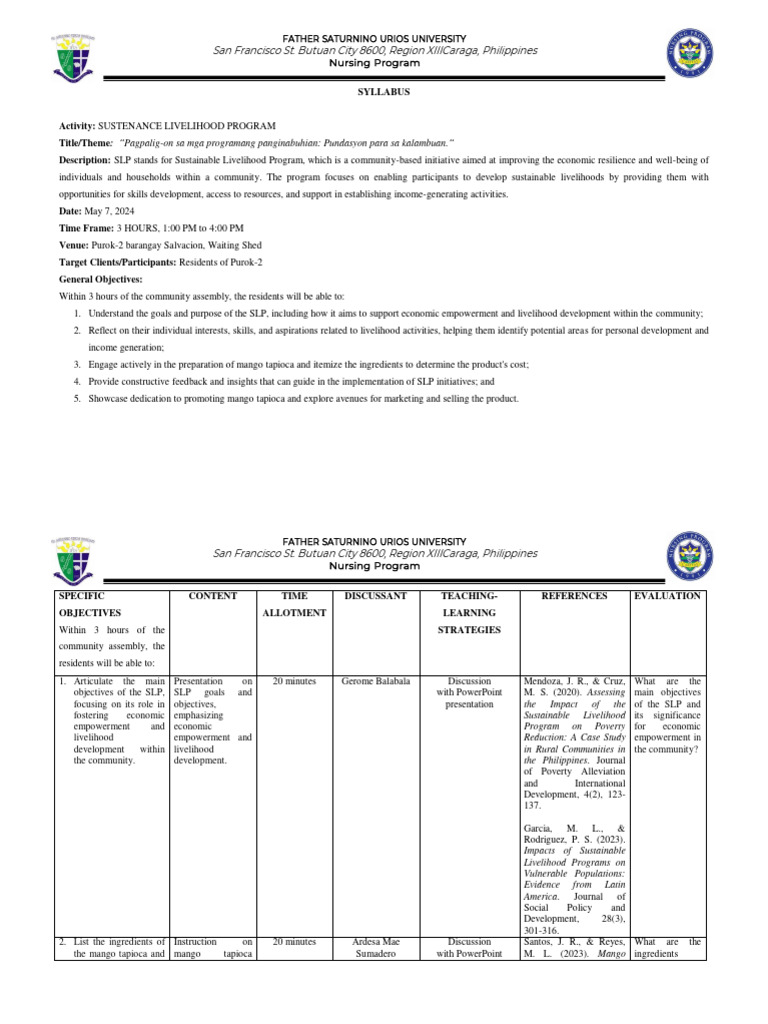 Sustainable Livelihood Program SOP | PDF | Sustainability | Desserts