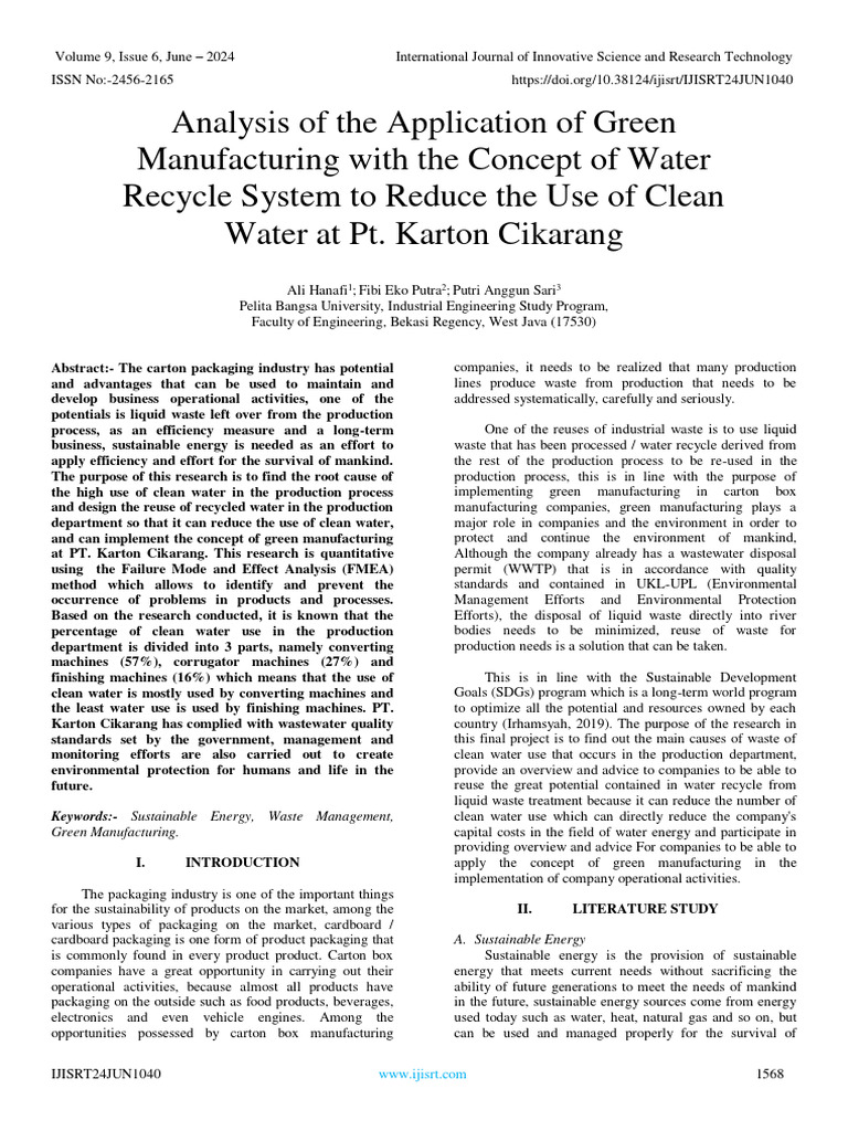 Analysis of The Application of Green Manufacturing With The Concept of Water Recycle System To ...