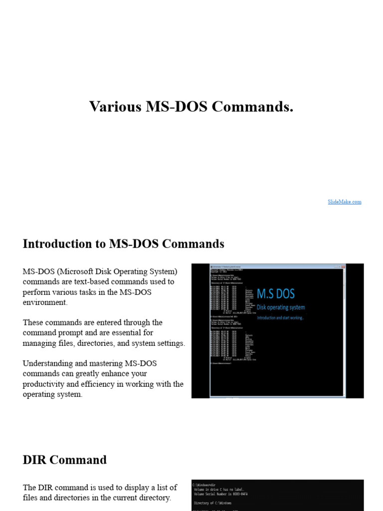 Various MS-DOS Commands. | PDF | Computer File | Dos