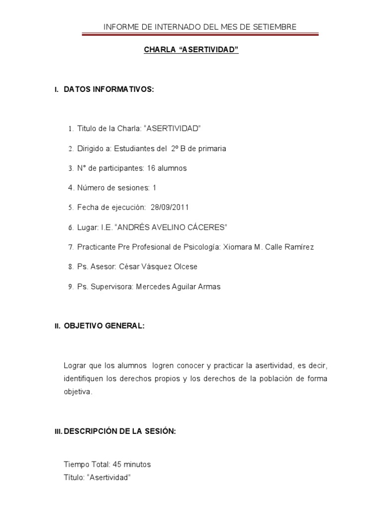 Informe Charla Asertividad | PDF | Autoestima | Comportamiento