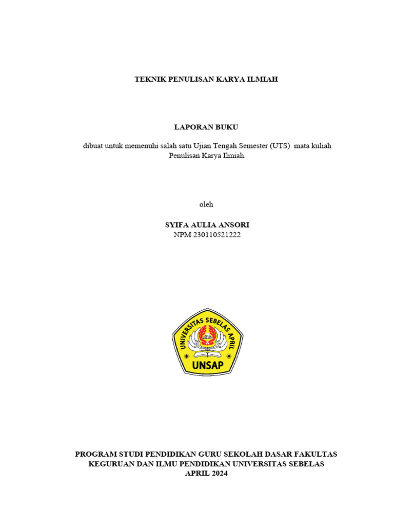 Syifa Aulia Ansori 230110521222 Laporan Buku Karya Ilmiah | PDF