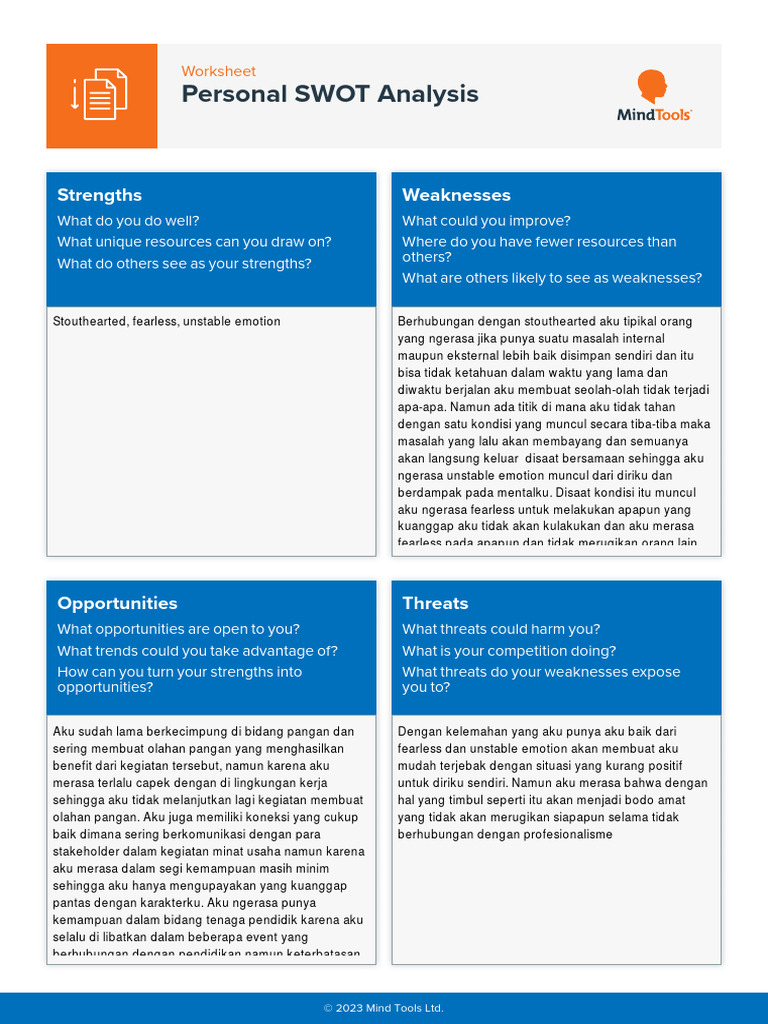 Personal SWOT Analysis Worksheet | PDF