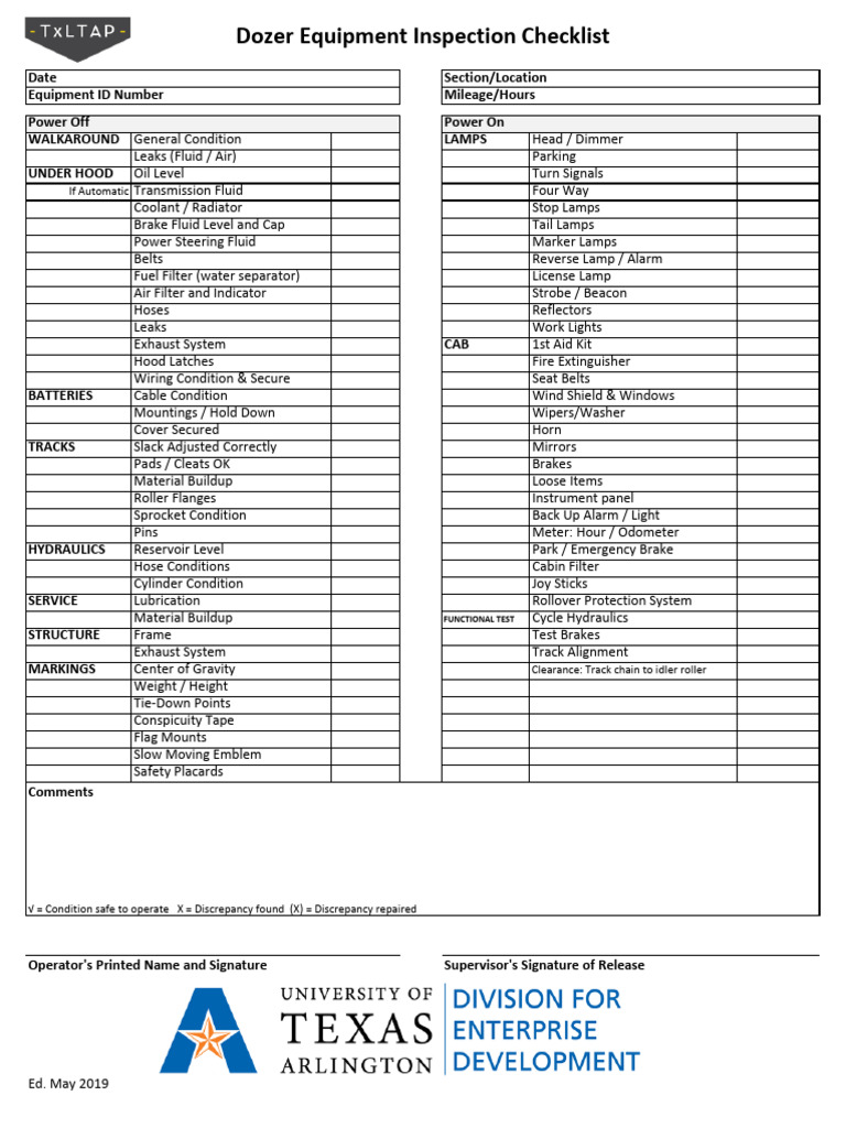 Dozer Equipment Inspection Checklist - V1.-0 05-23-2019 | PDF | Motor ...