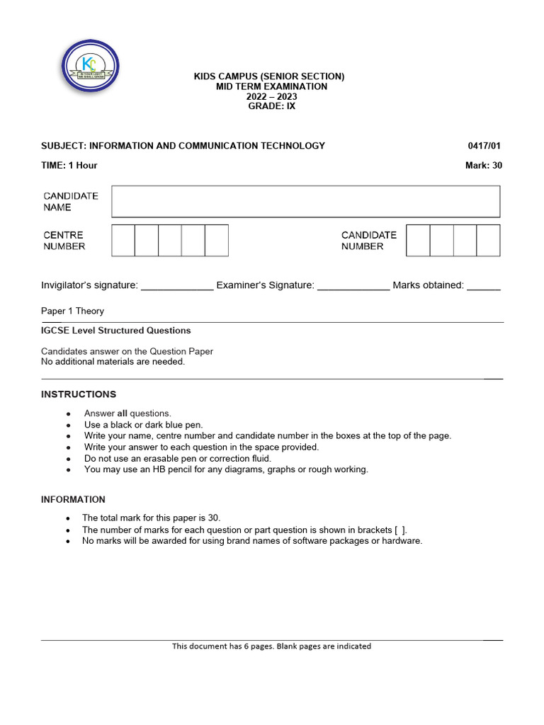 Grade 9 Ict Mid P 1 Pdf Computer Hardware Software