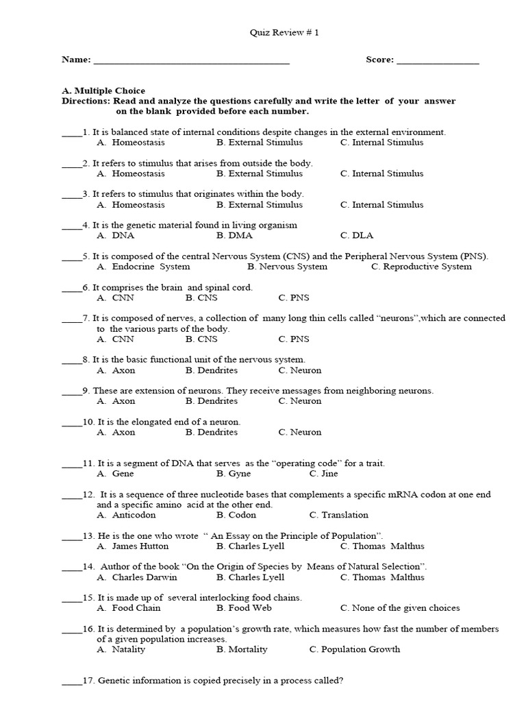 Grade 10 - Quiz Review 1 | PDF | Translation (Biology) | Rna