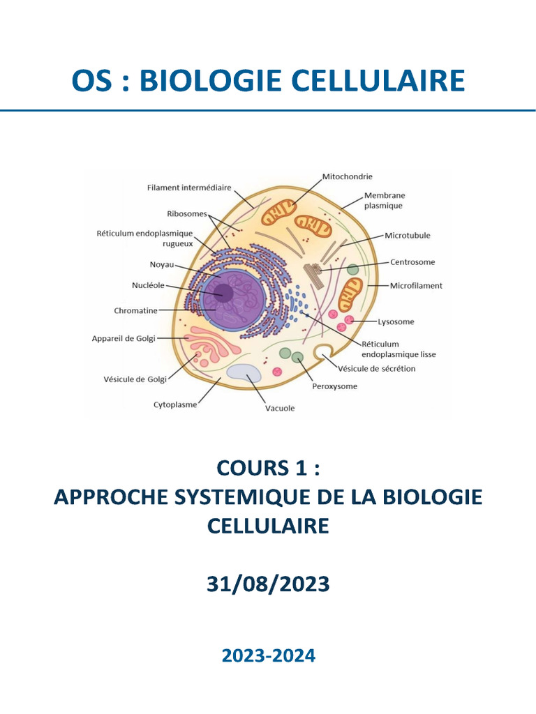 Cours 1 Os Biologie Cellulaire 2023-2024-92228 | PDF