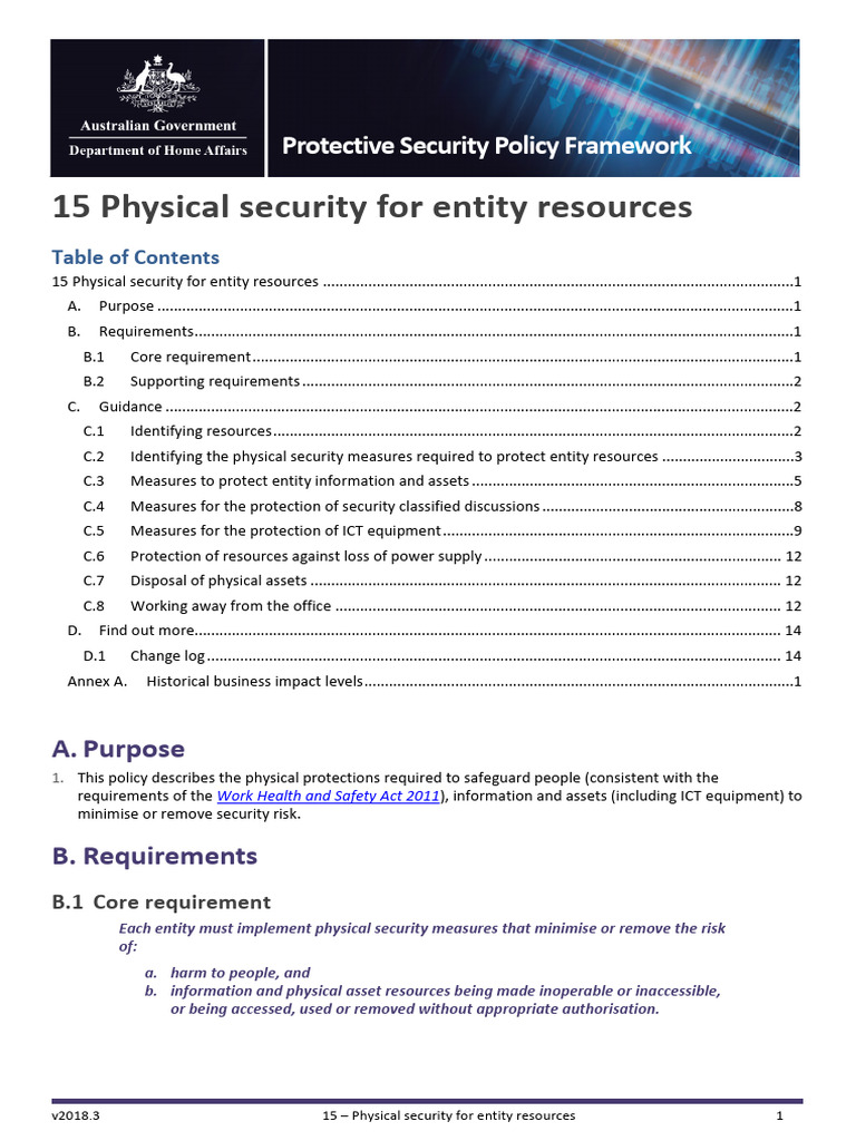 Policy15 Physical Security For Entity Resources | PDF | Computer ...
