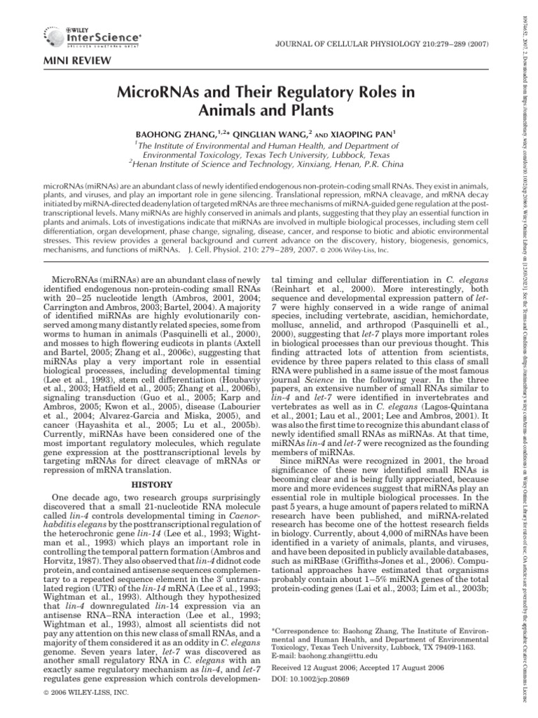 MicroRNAs: Key Regulators in Biology | PDF | Micro Rna | Messenger Rna