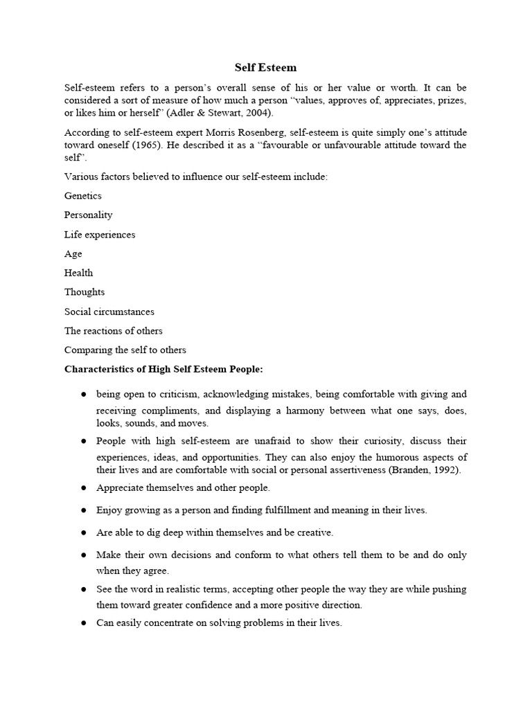 Sel Esteem Notes | PDF | Self Esteem | Psychology
