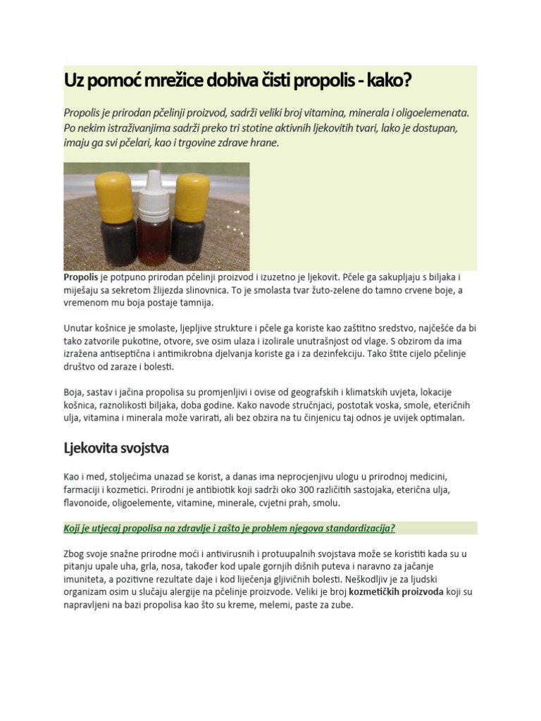 Prtopolis Uz Pomoć Mrežice Dobiva Čisti Propolis | PDF