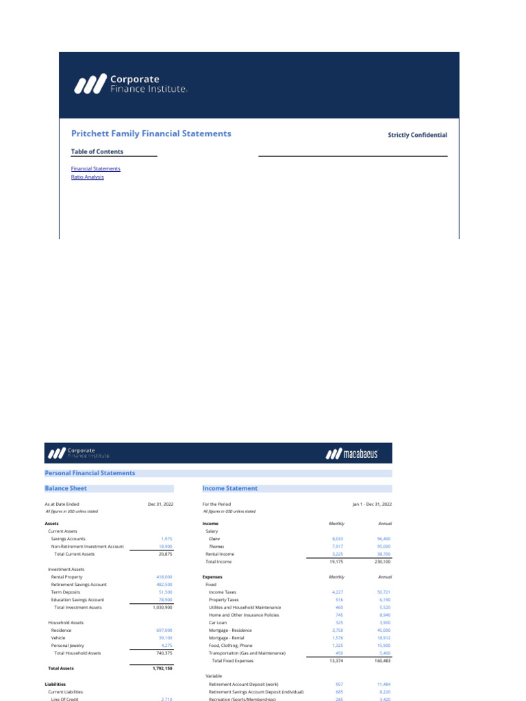 Financial Planning Principles - The Pritchett - Financial Statements ...